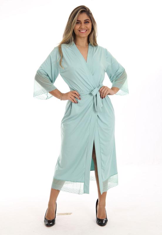 Robe Longo Feminino Luxo Manga 3/4 Microfibra com Renda Hobe comprido ...