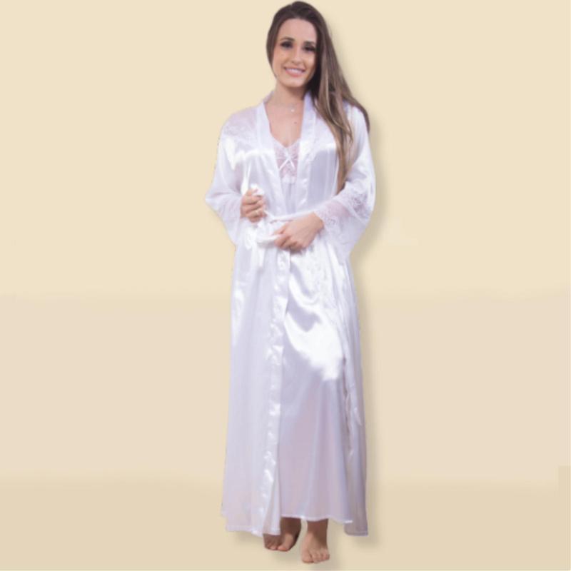 Robe/roupão Longo Feminino De Cetim Liso - Modas Lemes - Roupão e Robe ...