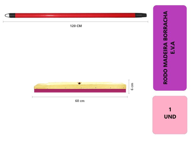 Rodo De Madeira Duplo Eva 60 Cm - Com Cabo - MaqTech - Rodo - Magazine Luiza