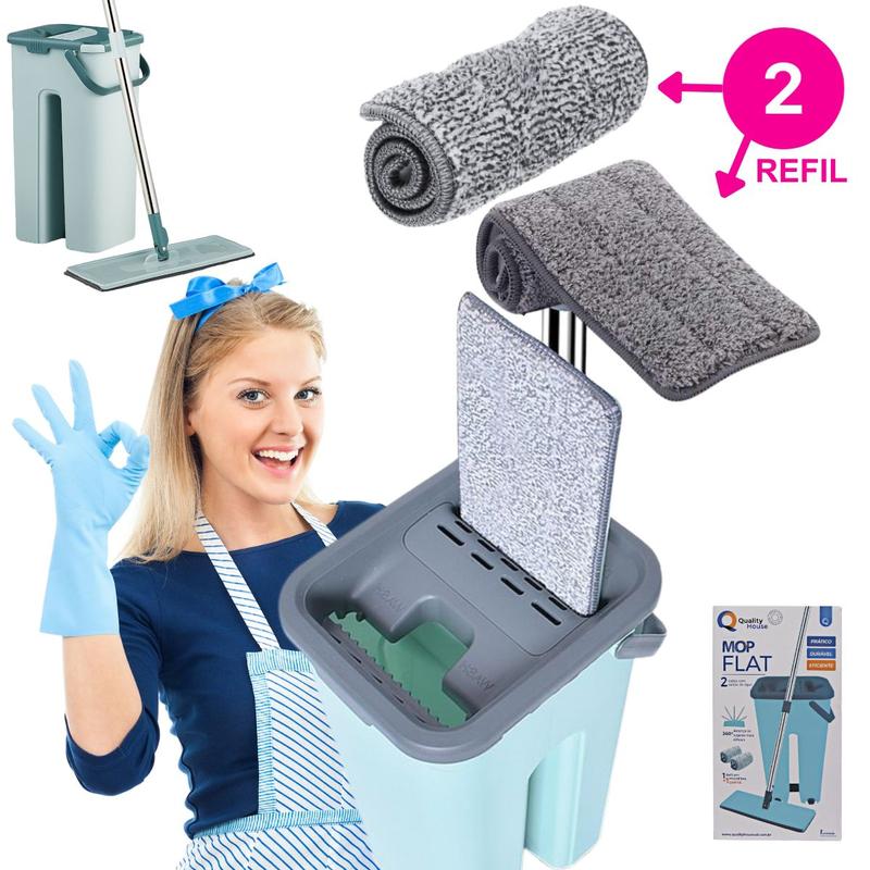 Rodo Flat Mop E Balde Lava E Seca Profissional Com 2 Refil Giratorio ...
