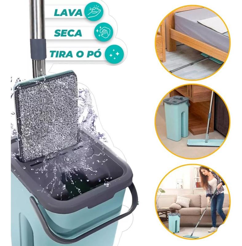Rodo Flat Mop Limpeza Balde Lava, Seca E Tira Pó Com 2 Refil - Multiuso ...