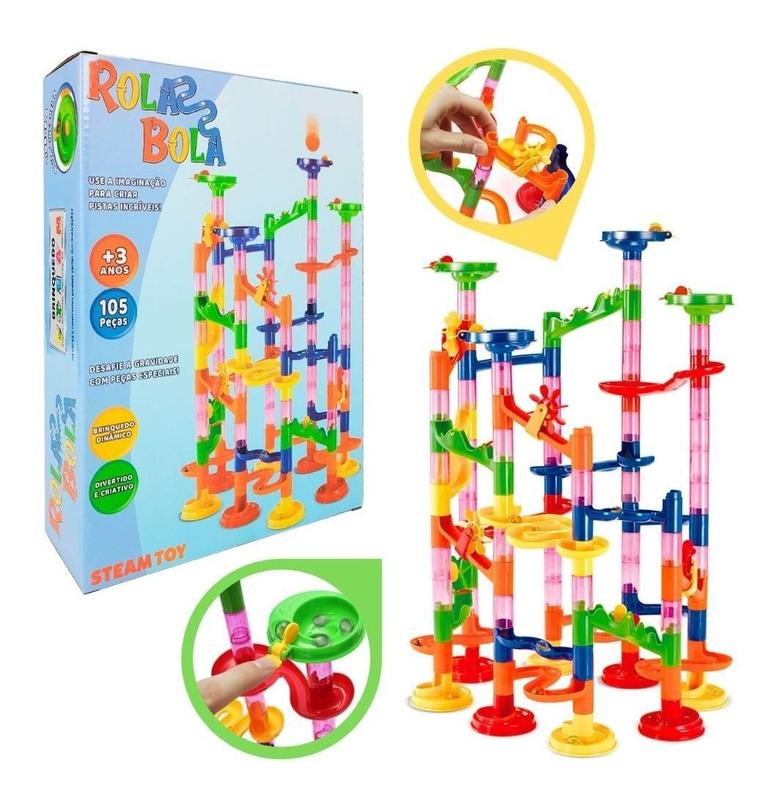 Rola Bola Brinquedo Blocos De Montar Infantil Torre 105 Pçs - Steam Toy ...
