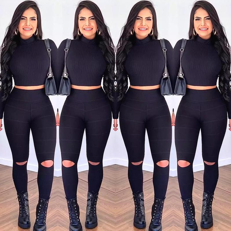 Roupa Calça Feminina skinny Malha Moda Ziper - BASIC7 - Calça Feminina ...