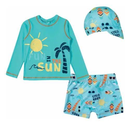 Roupa De Banho Infantil 3 Peças Blusa Sunga Chapéu Tip Top - tdb textil ...