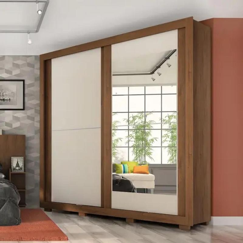 Roupeiro casal nicole plus c/espelho savana/offwhite ( grafite ) 100% ...