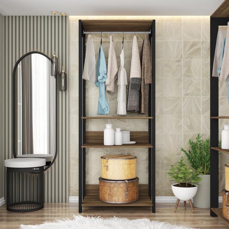 Roupeiro Closet Aberto Maceió Louro Freijo/Preto - Caemmun - Guarda ...