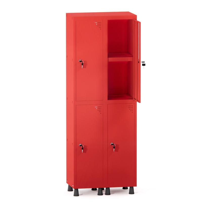 Roupeiro De Aco 2 Vaos 4 Portas Com Prateleira Interna Pandin Vermelho 1 90 M Guarda Roupa