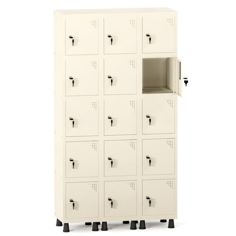 Roupeiro de Aco 3 Vaos 15 Portas com Fechadura Pandin Bege Areia 1.90 M ...