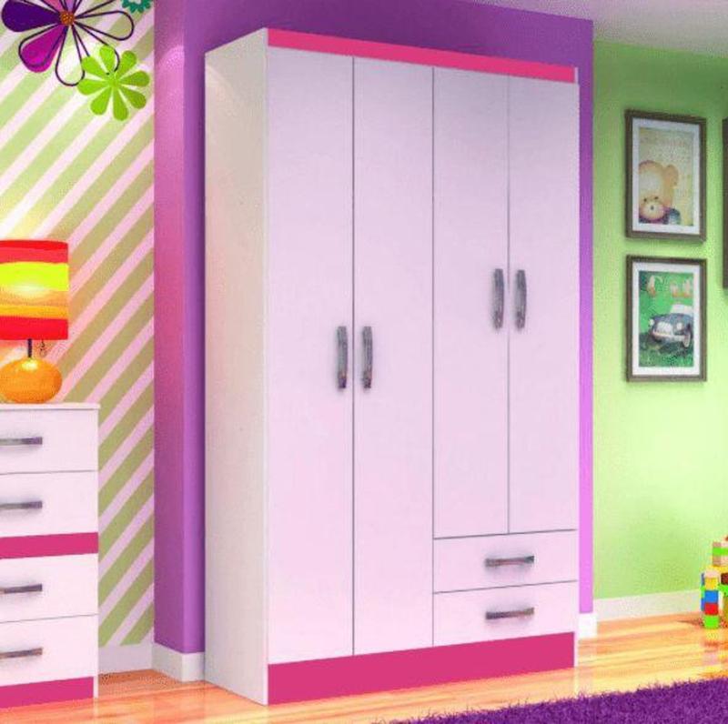 Roupeiro Infantil 4 Portas Branco Flex Azul ou Rosa Doripel - Guarda ...