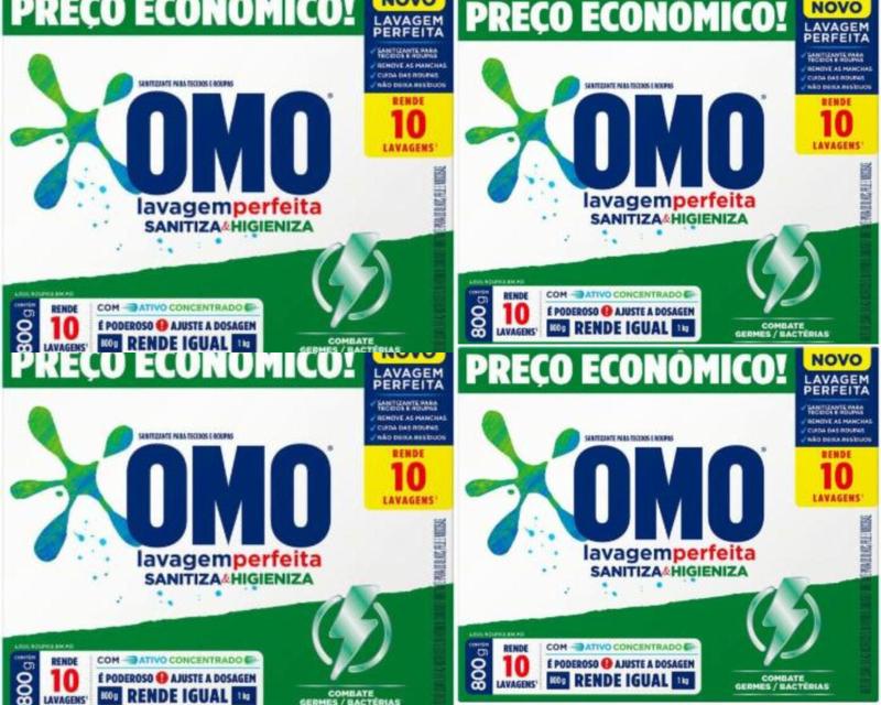 Sabão em Pó Omo 800G Lavagem Perfeita Sanitizante Omo 4 Unidades ...
