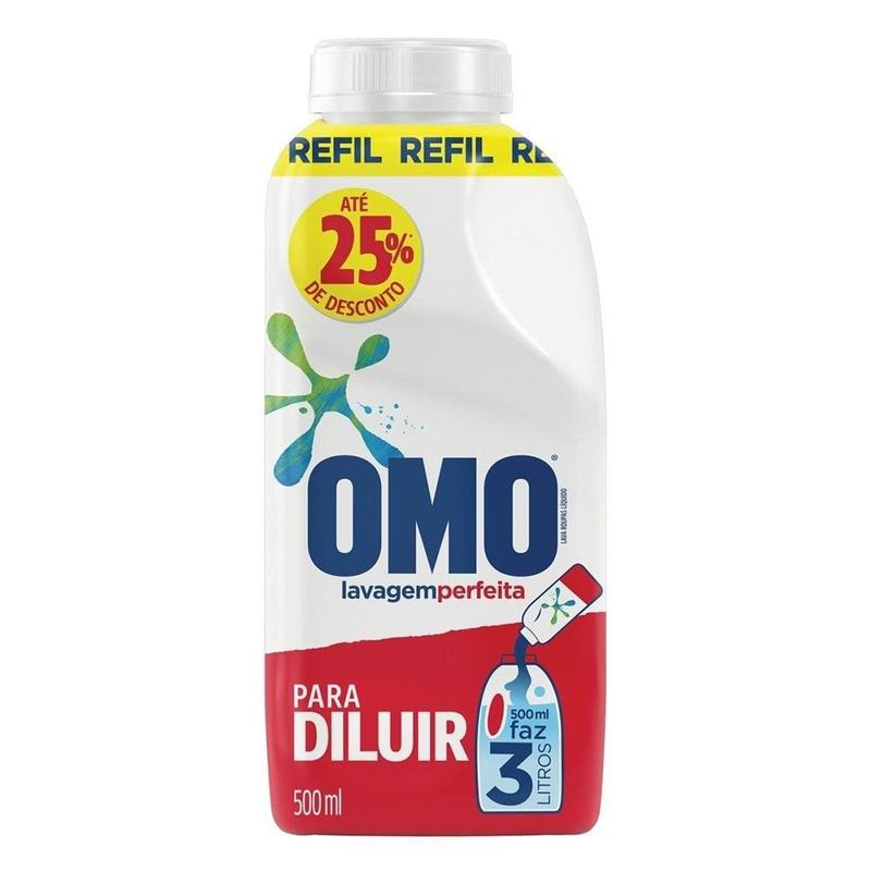 Sabão Líquido Omo Concentrado Lavagem Perfeita Refil 500ml - Embalagem ...