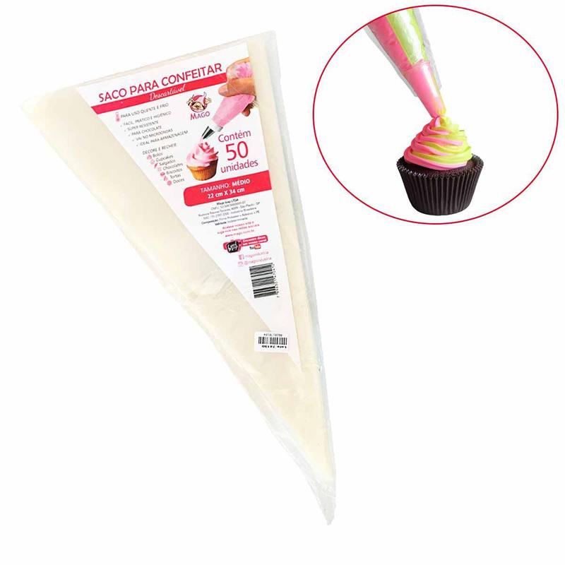 Saco de Confeitar Descartável Médio 22X34cm Com 50 Unidades MAGO - Saco ...