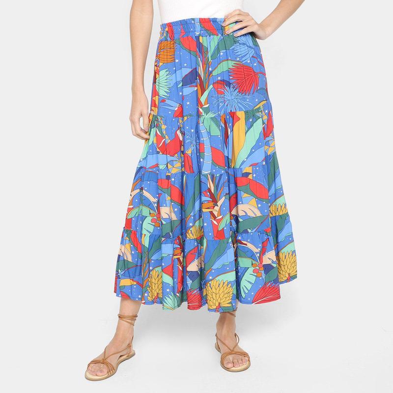 Saia Farm Midi Três Marias Floresta Colorida - Saia Feminina - Magazine ...