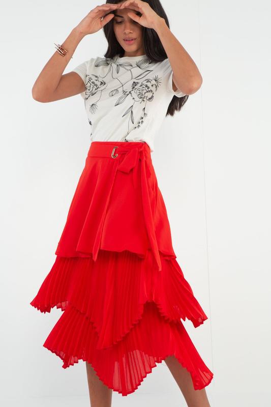 Saia Feminina Midi Em Camadas Com Plissado E Amarração Lateral- Dimy ...