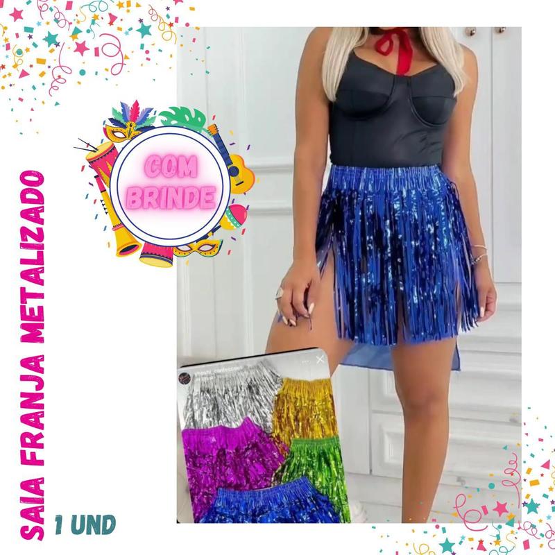 Saia Franja Metalizada Carnaval - DAYU - Dayu Variedades - Franjas de Tecido - Magazine Luiza