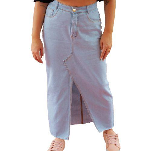 Saia Jeans Feminina Midi Tendência Alongada Fenda Frontal - Dri Shoes - Saia Feminina - Magazine ...