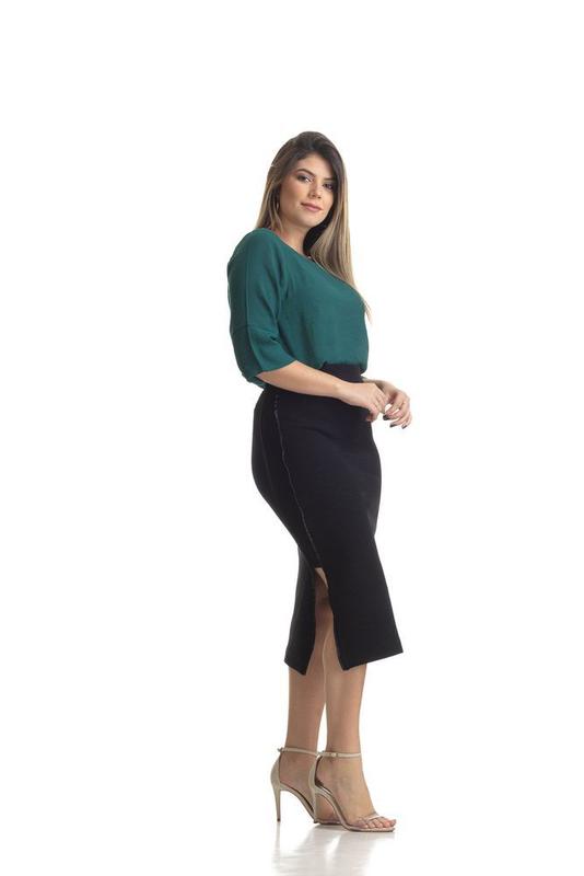Saia Maria Arruda Boucle Faixa Lateral Vivos 4147 P PRETO - Saia ...