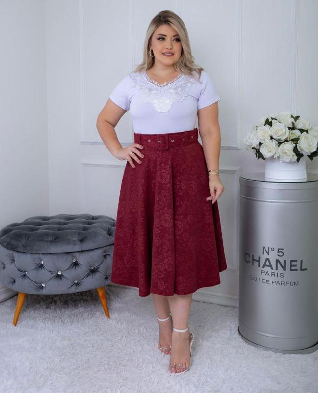 Saia Midi Godê 3d Acompanha Cinto - Ju fashion - Saia Feminina ...