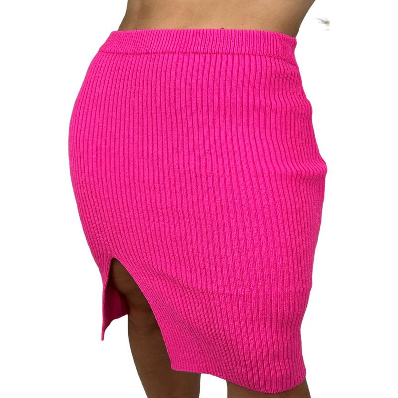 Saia Midi Tricot Modal Fenda Lateral Tendência Moda Verão - Livieh ...