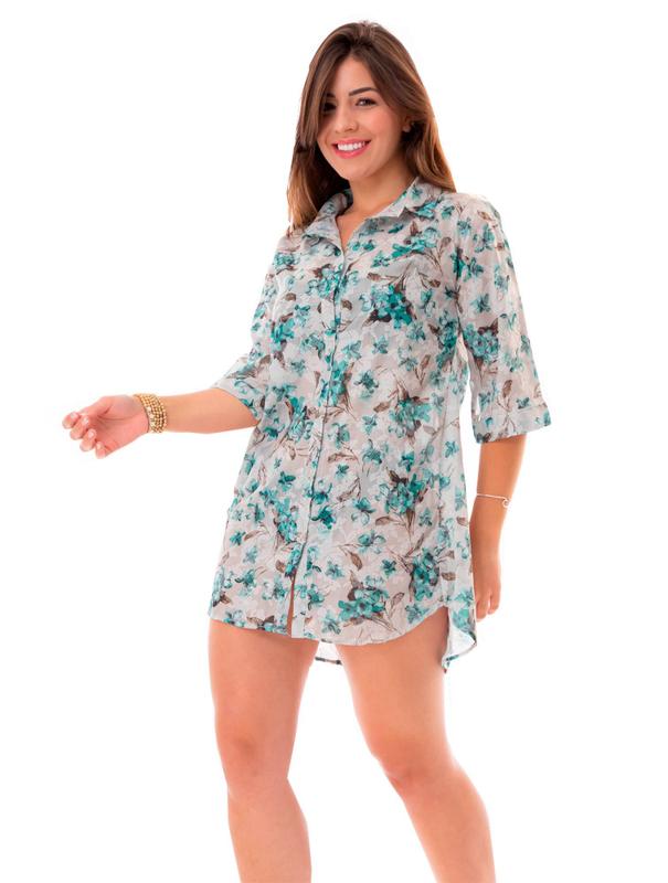Saída De Praia Camisão Bata Camisa Botão Feminina - banho de sol ...