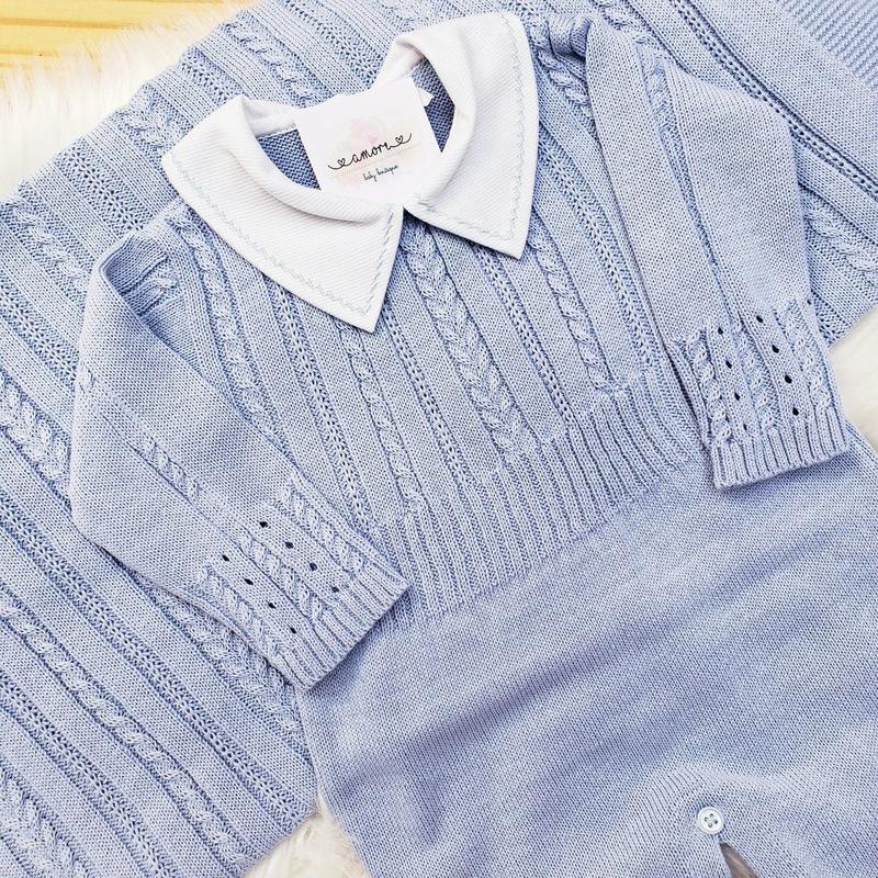 Saída Maternidade de Tricô Menino Theo - Azul Claro - Manta e Macacão ...