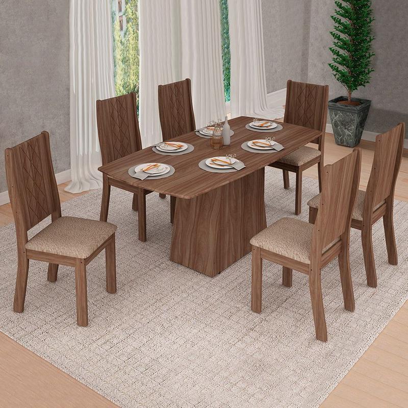 Sala de Jantar Mesa Debora com 6 Cadeira Yara - Tuboarte - Conjunto ...