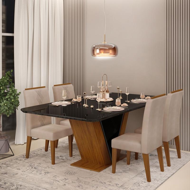 Sala De Jantar Rute Com 4 Lugares Yasmin Dj Móveis Freijó E Preto - Kit ...