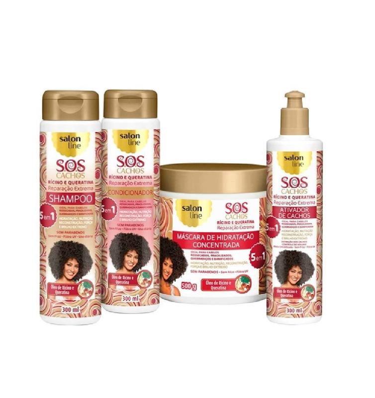 Salon Line SOS Rícino e Queratina Sham+Cond+Ativador+Mascara - Kit de ...
