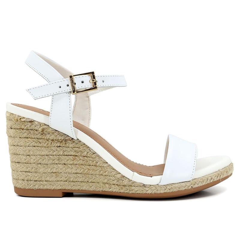 Sandália Anabela Couro Branco Detalhe Juta - Usaflex - Sandália ...