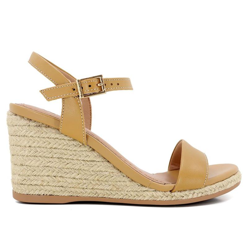 Sandália Anabela Couro Marrom Detalhe Juta - Usaflex - Sandália ...