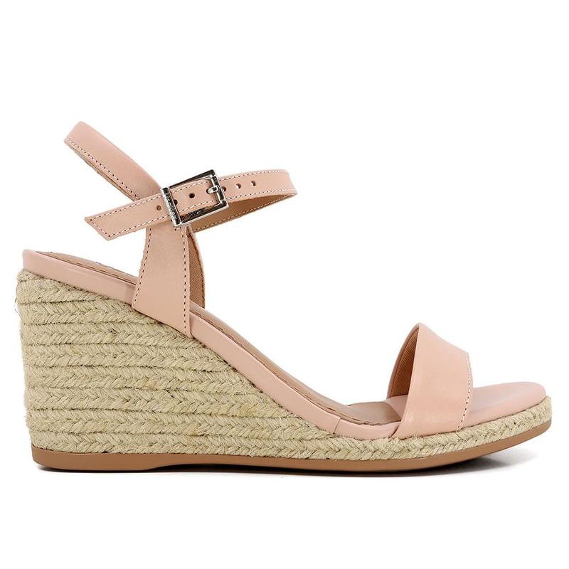 Sandália Anabela Couro Rosa Detalhe Juta - Usaflex - Sandália Feminina ...