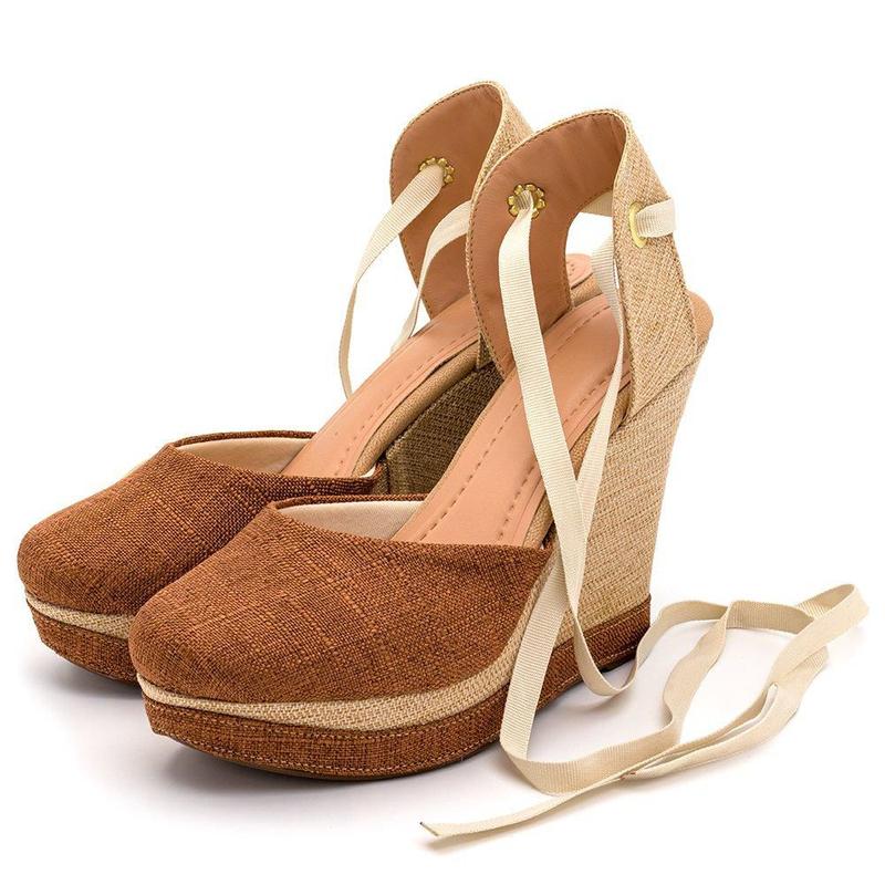 Sandália Anabela Salto Alto em Juta Caramelo - Diva Shoes - Sandália ...