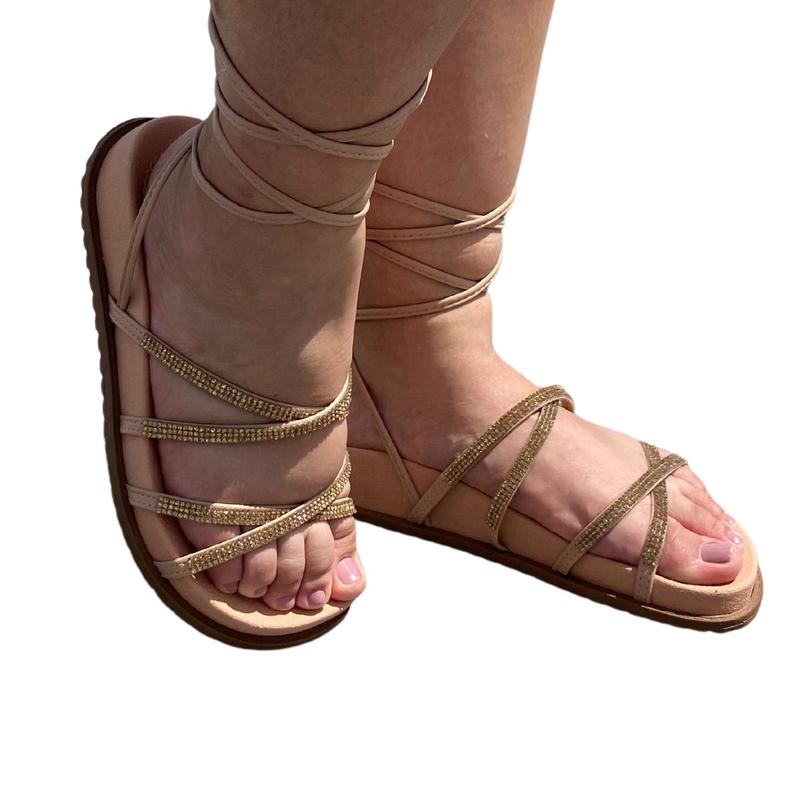 Sandália Feminina de Amarração Papete Flatform Tiras de Amarrar na ...