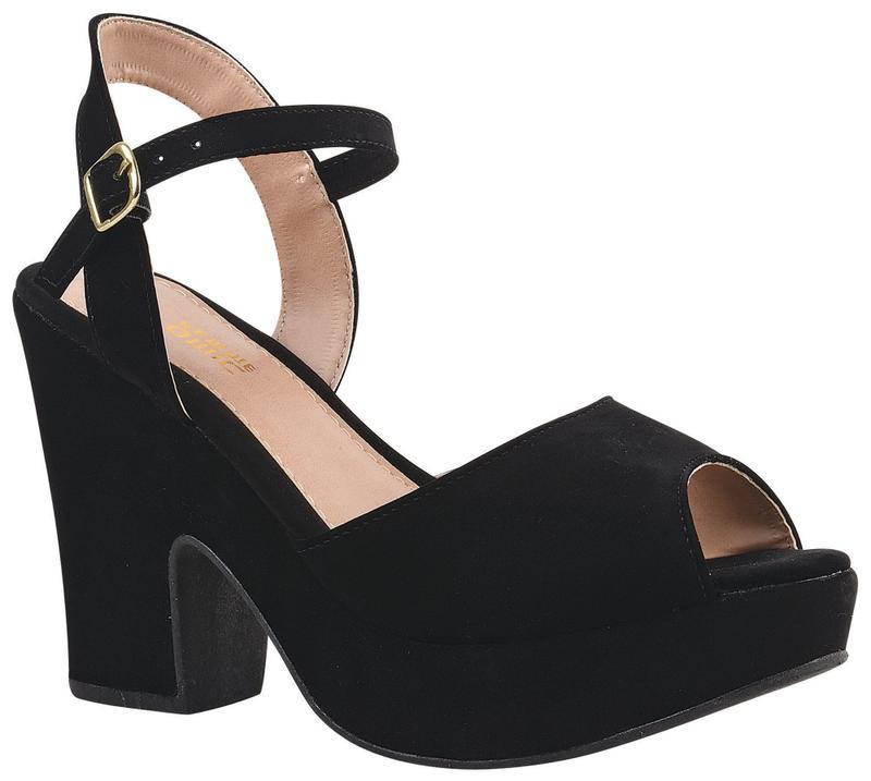 Sandália Plataforma Salto Grosso Nobuck Cromic Feminina - Preto ...