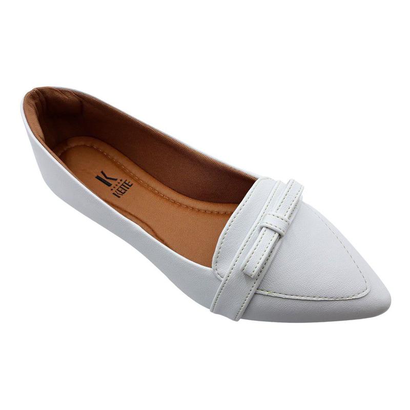 Sapatilha Mocassim Branca rasteira feminino bico fino em branco fosco ...