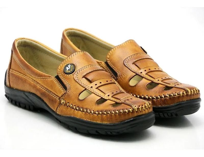 Sapatilha Mocassim Masculina Couro Legitimo Conforto Cor Whisky ...