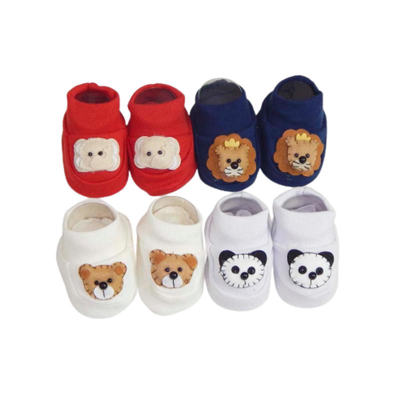 Sapatinho Bebê Tecido RN Meia Infantil 0-4 Meses Pantufa Decorada Kit 2 ...