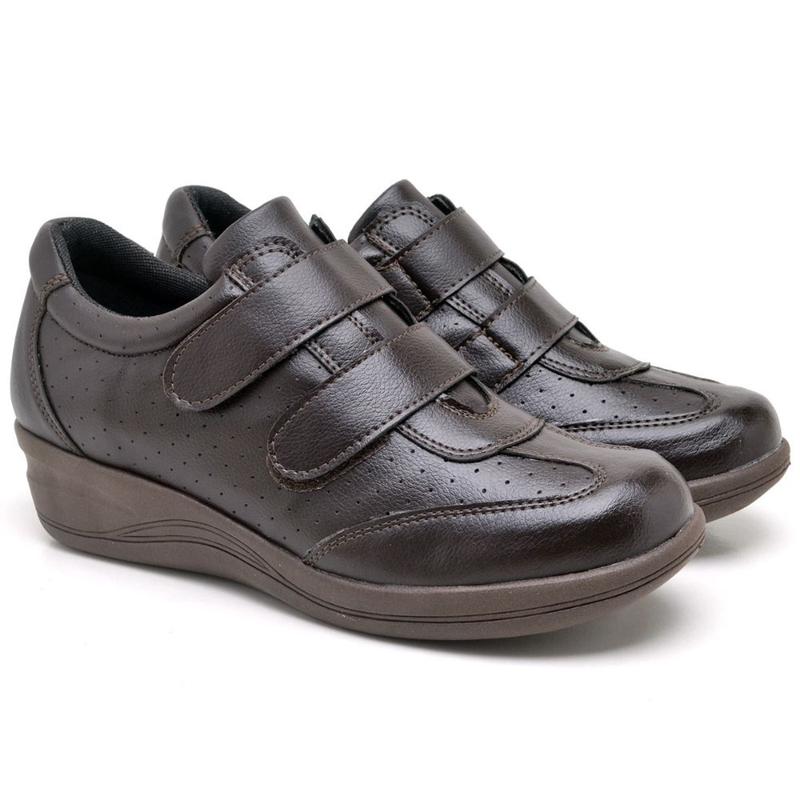 Sapato Conforto Feminino Tênis Ortopédico Anabela tiras autocolantes ...