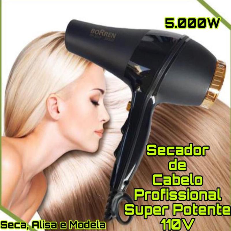 Secador de Cabelo Profissional 5000W Muito Potente Seca Rápido Alisa e ...