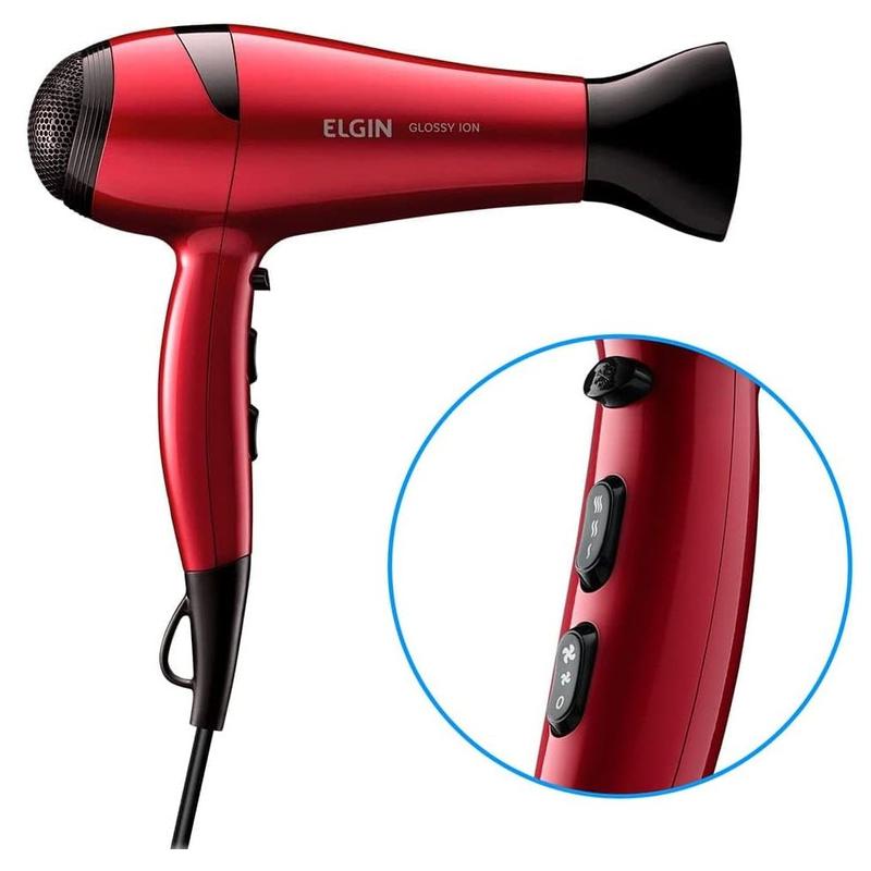 Secador de Cabelos Glossy Íon 2000w Vermelho Elgin - Secador de Cabelo ...