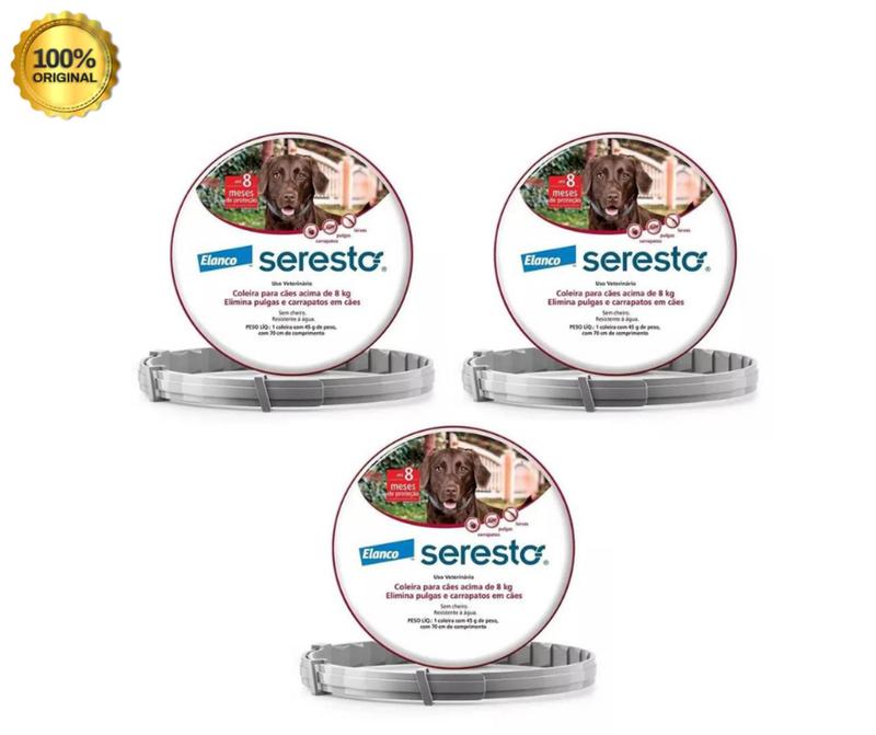 Seresto Coleira Antipulgas e Carrapatos para cães acima de 8 kg Elanco ...