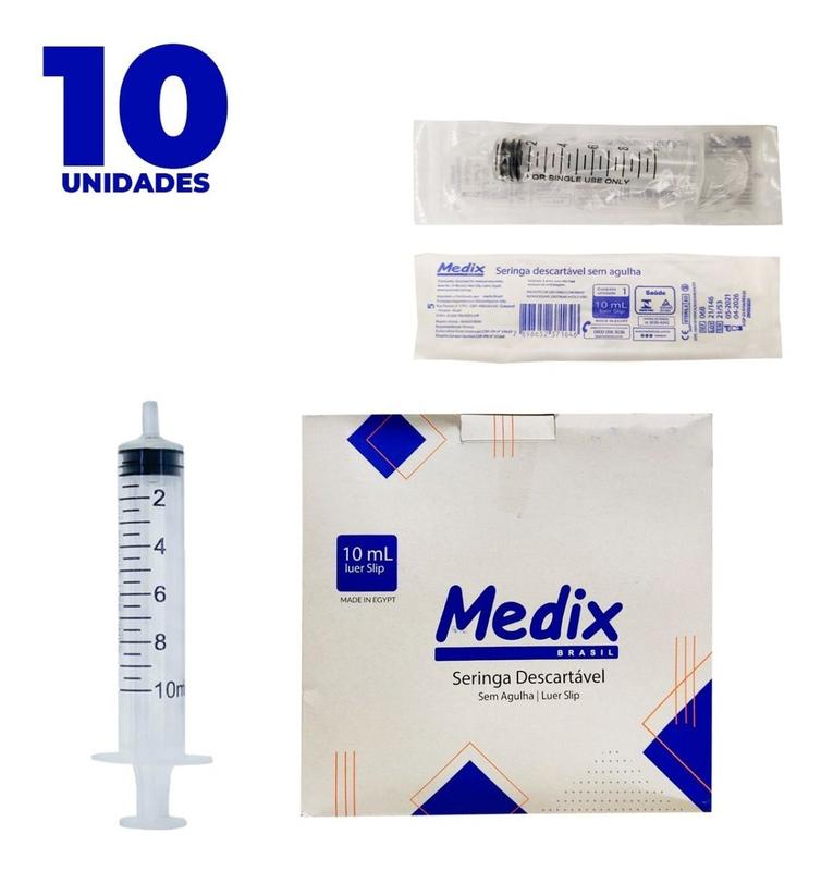 Seringa 10ml Sem Agulha Luer Slip Medix Original 10 Un - Seringa ...