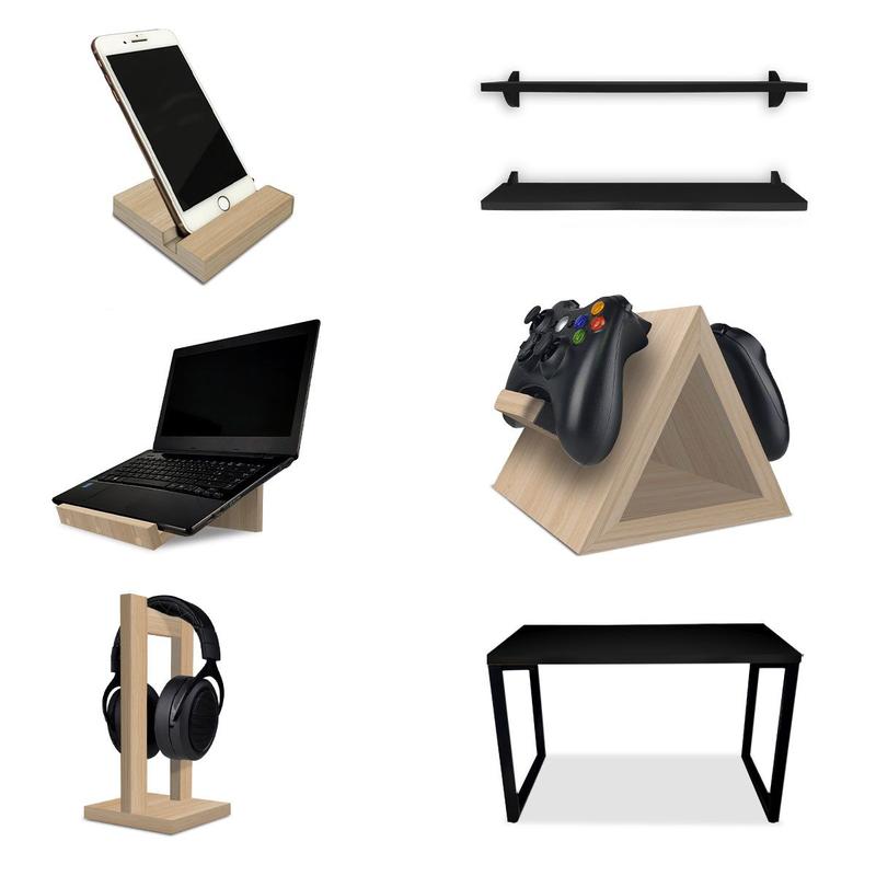 Setup Gamer Kit Spark Mesa Preto/Preto + 2 Prateleiras + Suporte p ...