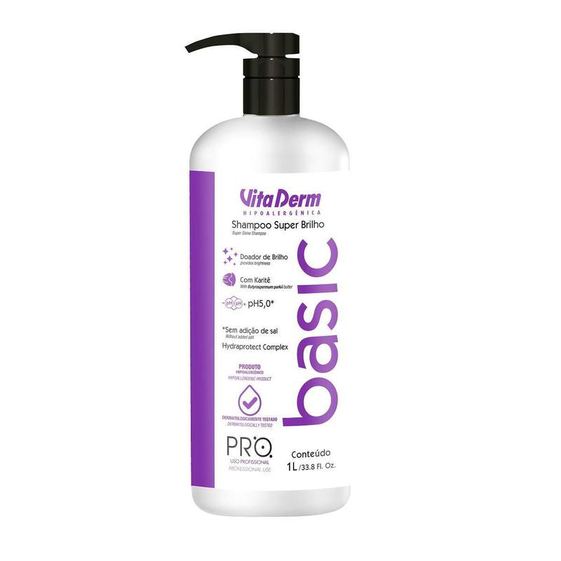 Shampoo Sem Sal Super Brilho Pro Basic Vita Derm 1L - Shampoo ...
