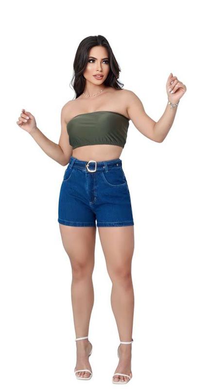 Shorts Jeans Mom Escuro Feminino Cintura Alta Com Cinto - Katita De Cássia - Short Feminino ...