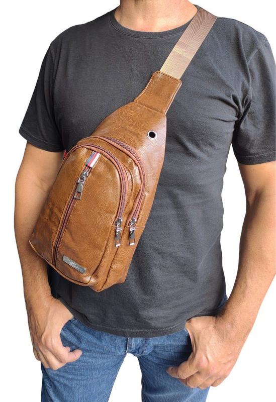 Shoulder Bag Pochete Resistente Transversal Masculina Marrom Claro ...