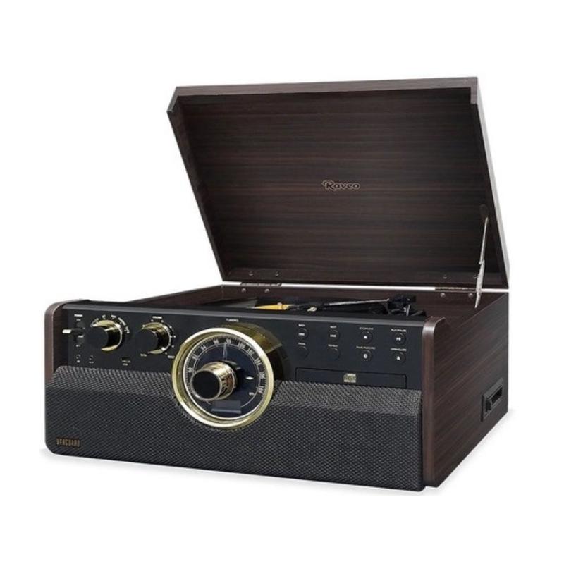 Sistema de som hi fi raveo vanguard maple (marrom) com toca discos, cd, radio fm, k7 e usb ...