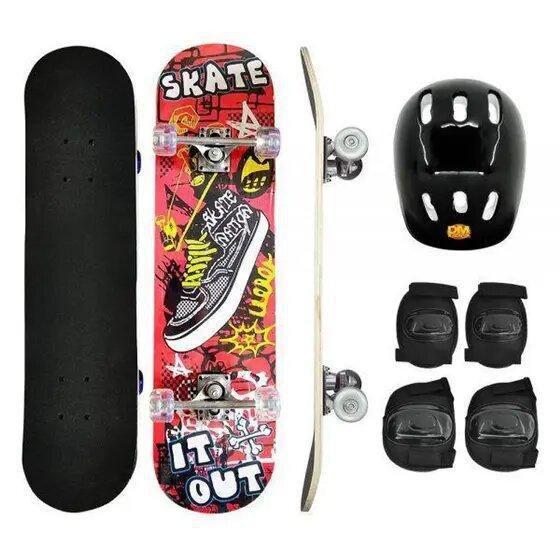 Skate Infantil Com Kit De Proteção E Bolsa Estampas Variadas - Futuro ...
