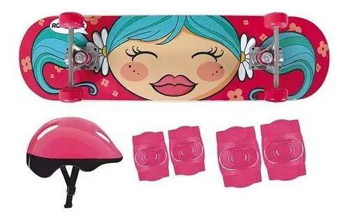 Skate Infantil Feminino Com Capacete Joelheiras E Cotoveleiras Mor ...