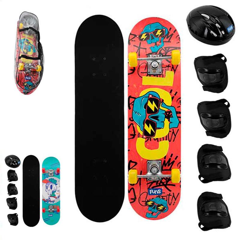 Skate Profissional Completo Radical Kit Proteção Skateboard Funs ...